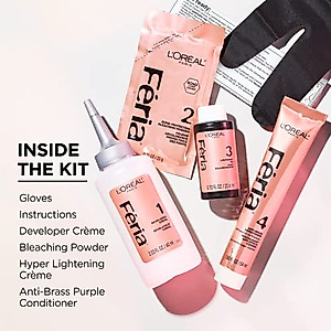 L’Oréal Paris Feria Platinum Bounce Bond Care Lightening System with Advanced bonding science protect fragile hair bonds from damage, all while radiantly lightening hair, Platinum Bounce, 1 kit