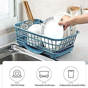 Plate Rack Draining Dish Rack Household Dish Storage Rack With Chopsticks Cage Household Detachable Dish Drain Rack Kitchen Pan Plate Holder (Color : Blue)