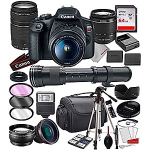 Rebel T7 DSLR Camera with 18-55mm f/3.5-5.6 is II Zoom Lens & 75-300mm III Lens Bundle + 420-800mm Zoom Telephoto Lens + 64GB Memory, Case, Tripod, Extra Battery and More