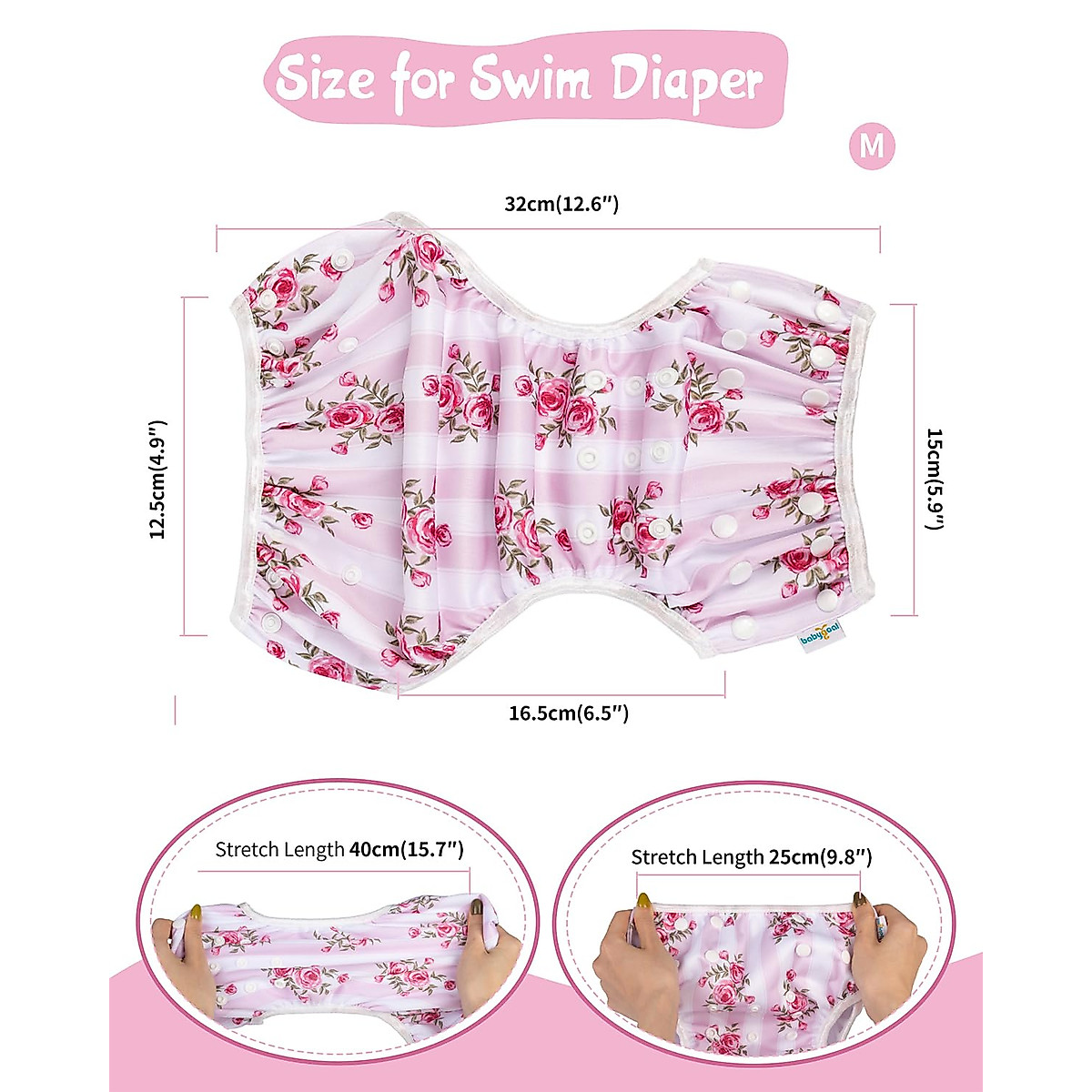 Babygoal Reusable Baby Girl Swim Diapers 3 Pack - Adjustable Washable for 0-8 Months Infants - Ideal for Swimming Lessons - Flower Design