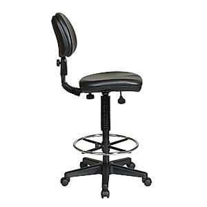 Office Star DC Series Adjustable Drafting Chair with Foot Ring and Sculptured Foam Seat, Black Vinyl