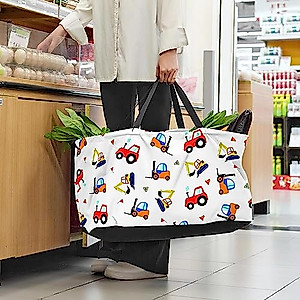 Cartoon Vehicle Full Print Large Capacity Laundry Organizer Tote Bag - Reusable and Foldable Oxford Cloth Shopping Bags