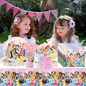 Princess Birthday Party Supplies Decorations for Girls Birthday Theme Tableware Includes Party Plates, Paper Cups, Knives, Forks and Spoons and Tablecloth