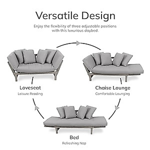 Cambridge Casual West Lake Mahogany Outdoor Convertible Sofa Daybed, Weathered Gray/Oyster Cushion