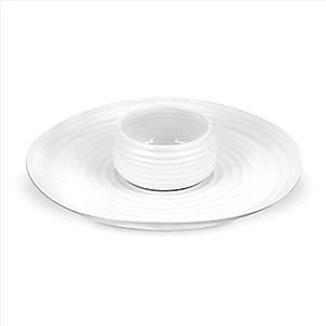 Portmeirion Sophie Conran White 2-Piece Chip and Dip Set | Round Serving Tray for Appetizers, Veggies, and Snacks | Made from Fine Porcelain | Dishwasher and Microwave Safe