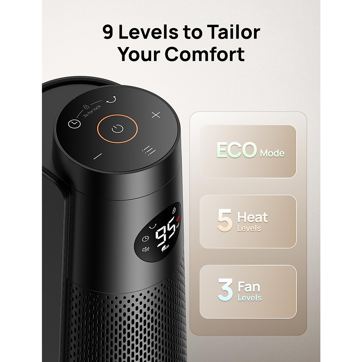 Dreo Space Heater Large Room, 30" Electric Heaters with Remote, 120° Oscillation, Adjustable Thermostat, 5 Heat & 3 Fan levels, 8 Safety Protections, 25dB Quiet, 1-12H Timer, Heater for Office, Black