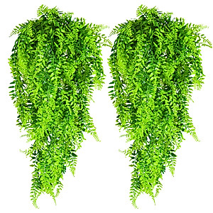 4 Pack Artificial Hanging Plants Fake Hanging Ferns Boston, Plastic Ivy Vines UV Resistant Faux Greenery Wall Plants for Outdoor Indoor Porch Yard Patio Office Garden Home Decor