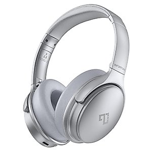 INFURTURE Active Noise Cancelling Headphones, H1 Wireless Over Ear Bluetooth Headphones, Deep Bass Headset, Low Latency, Memory Foam Ear Cups,40H Playtime (Silver)