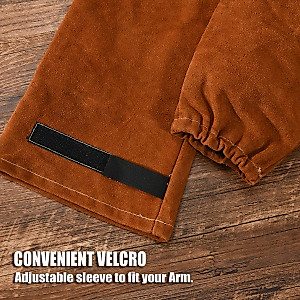 Leather Welding Work Sleeves for Men&Women - Heat&Flame Resistant Arm Protection with Kevlar Stitching and Cotton Lining (One Size Fit Most, Brown)