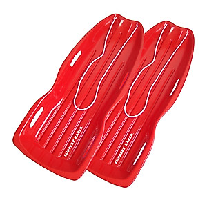 Slippery Racer Downhill Xtreme Flexible Adults and Kids Plastic Toboggan Snow Sled for Up to 2 Riders with Pull Rope, (2 Pack) (Red/Red)