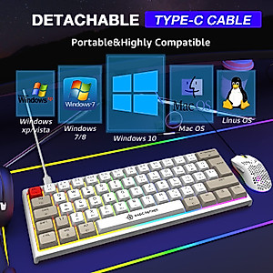 MAGIC-REFINER 60% Gaming Keyboard and Mouse Combo,PBT Dye Sublimation Keycap,Wired Ergonomic Mechanical Keyboard+RGB Lightweight Honeycomb Mouse,12000 DPI Optical Sensor for PC/Mac (White/Red Switch)