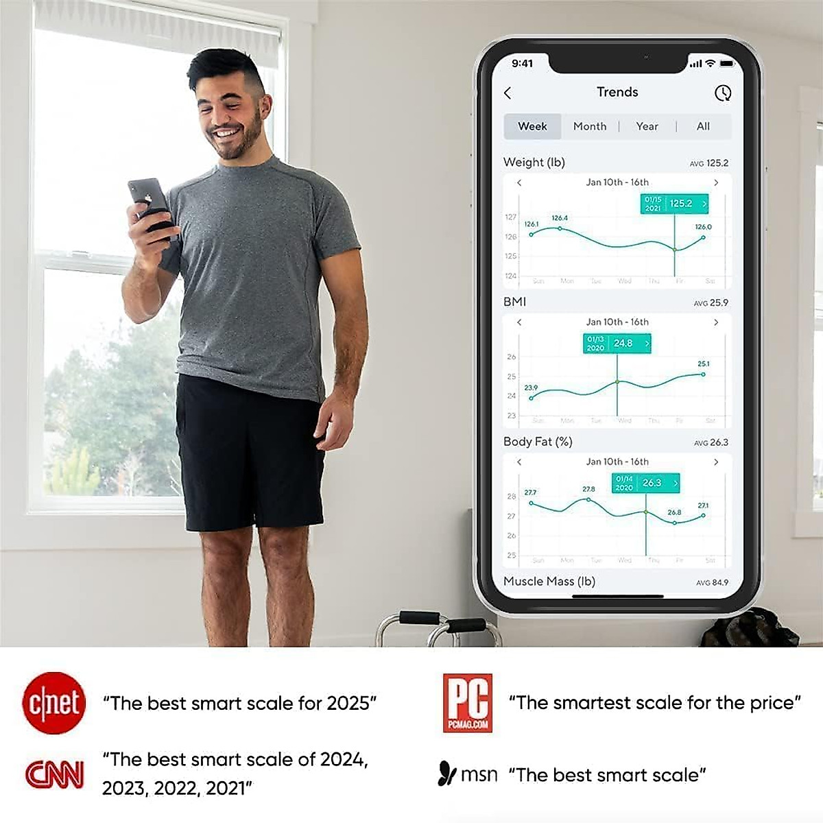 Wyze Smart Scale X - Digital Bathroom Scale for Body Weight, BMI, Body Fat, Muscle Mass, Heart Rate Monitor | Sync with Health Apps | Body Composition Analyzer for People, Baby & Pet, 400 lbs (Black)