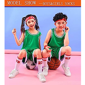 NIUNEW 3 Pairs Basketball Socks for Boys and Girls,Athletic Running Breathable Youth Sports Basketball Socks Gifts for Kids 6-14 (One Size, 3 pairs #23)