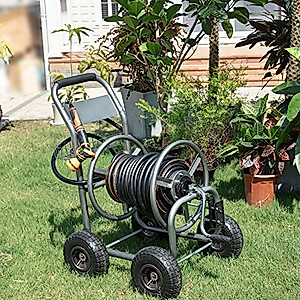 Giraffe Tools Industrial Hose Reel Cart, Heavy Duty Hose Reel with 4 Solid Wheels, Slide Hose Guide System, Holds 250-Feet of 5/8" Hose Capacity for Outside Garden & Yard