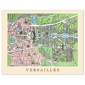 Vintage Versailles France Map Prints, 1 (11x14) Unframed Photos, Wall Art Decor Gifts for Home Geography Office Garage Studio Lounge School College Student Teacher Coach Country Town City History Fans