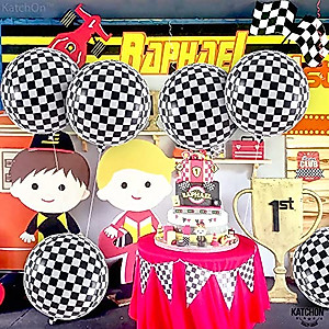 KatchOn, Black and White Checkered Balloons - 22 Inch, Pack of 6 | 4D Checker Balloons, Checkered Flag Balloons, Race Car Balloons | Checkered Flag Party Supplies, Race Car Birthday Party Supplies
