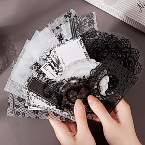 MOLNESO Black Lace Stickers 100PCS, Scrapbook Supplies Lace Paper Frames Die Cuts, Gothic Decorations for Journal Photo Album Scrapbooking Craft Set