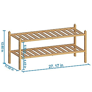 VERTORGAN Shoe Rack, 2 Tier Bamboo Stackable Shoe Shelf Storage Organizer for Entryway, Hallway, Closet and Living Room (Natural)