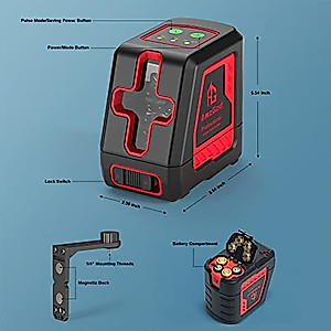 AmzGod Self Leveling Laser Level - 100ft/30m Green Cross Line Laser Level Line Tool with Dual Modules, 3 Brightness Adjustments, Manual and Pulse Mode, IP54 Waterproof, 360° Rotatable Magnetic Bracket