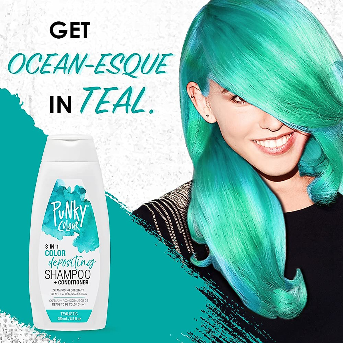 Punky Tealistic 3-in-1 Color Depositing Shampoo & Conditioner with Shea Butter and Pro Vitamin B that helps Nourish and Strengthen Hair, 8.5 oz