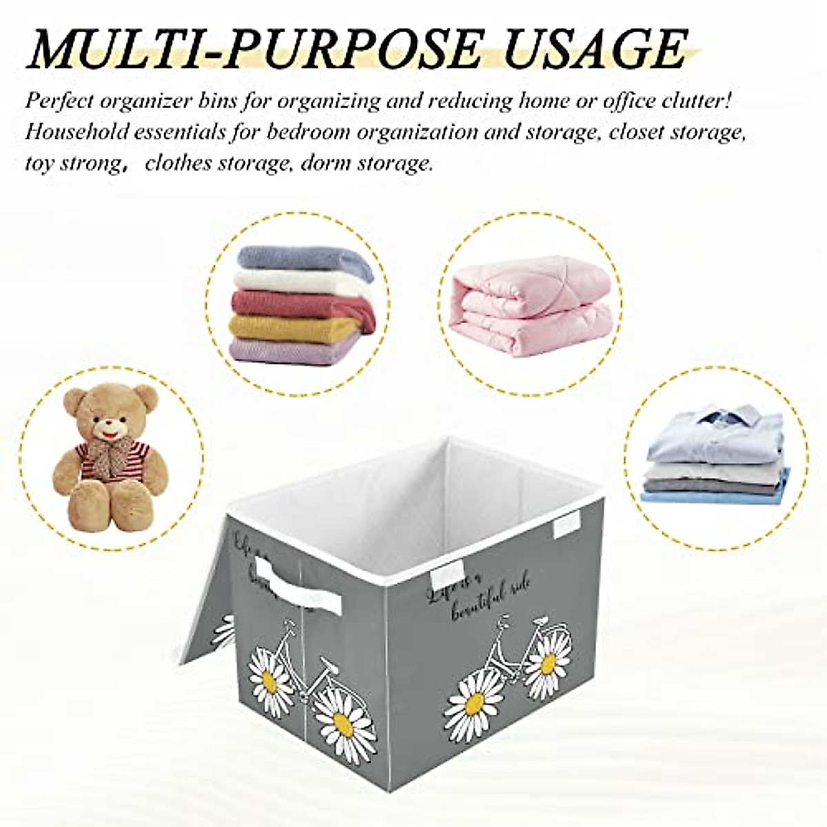 innewgogo Sunflower Bike Storage Bins with Lids for Organizing Collapsible Storage Cube Bin with Handles Oxford Cloth Storage Cube Box for Car