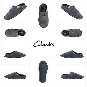 Clarks Mens Open Back Suede Leather Slipper With Heavy Stitching - Plush Sherpa Lining - Indoor Outdoor House Slippers For Men (10 M US, Grey)