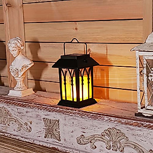 Gisanty Solar Hanging Lanterns Outdoor,2 Pack Black Flickering Candles Hanging Solar Lanterns IP44 Waterproof Lighting Decorative for Porch Table Patio