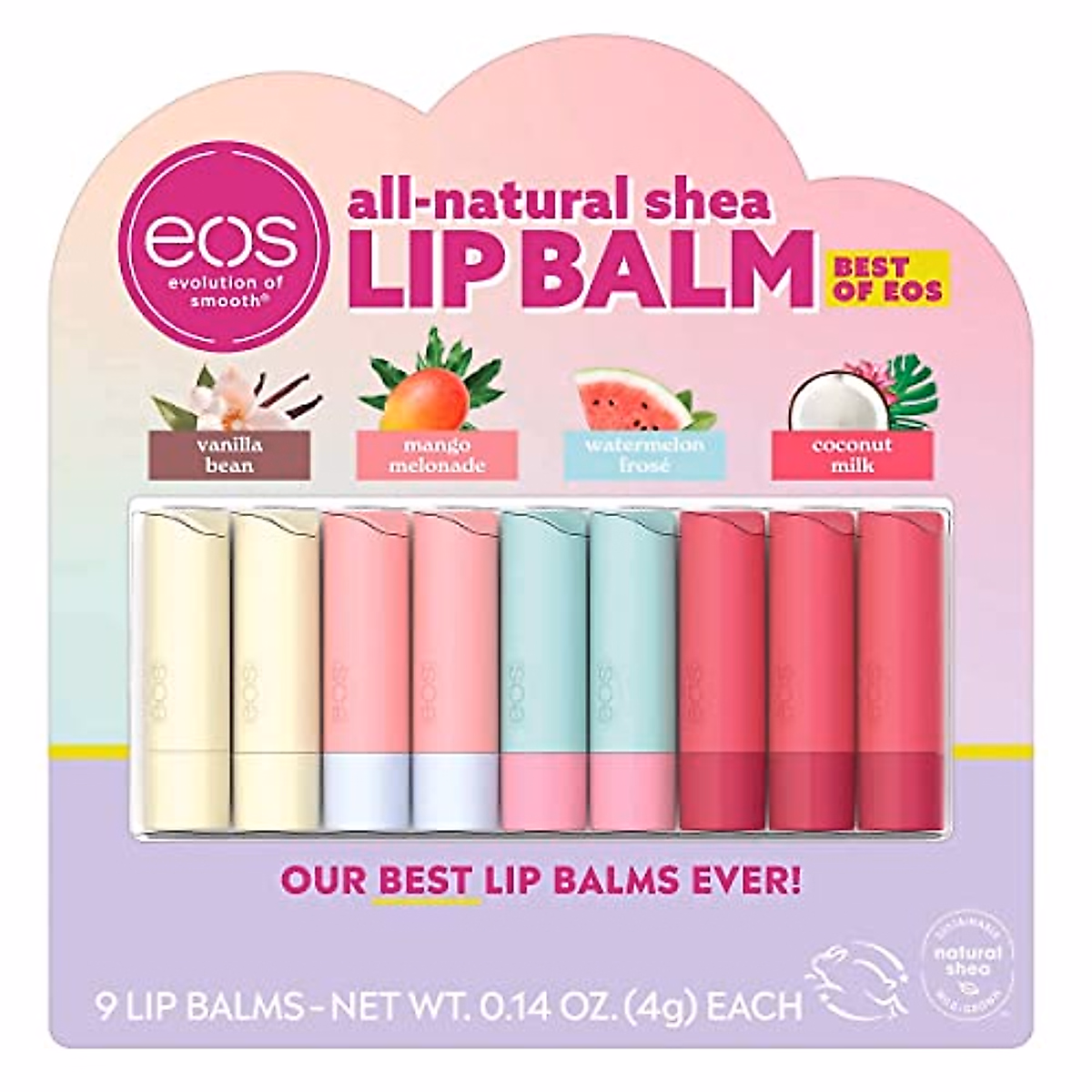 Evolution of Smooth eos Best of eos Lip Balm, 9 Sticks 0.14 Ounce (Pack of 9)