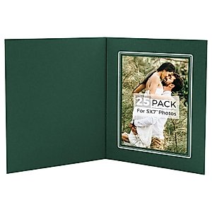 AUEAR, Pack of 25, 5X7 Photo Folders, Atrovirens with Gold Lining, Cardboard Picture Frame for Special Events: Wedding, Graduation, Christmas