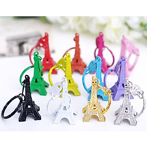 yueton Pack of 10 Retro Mini Colorful Retro Eiffel Tower Model Key Holder Metal Split Key Ring Keyring