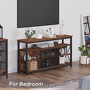 BON AUGURE Tall TV Stand for TVs up to 65 Inch, Industrial Wood Entertainment Center with Storage Cabinet, Farmhouse TV Media Console for Living Room and Bedroom (32 Inch High, Rustic Oak)