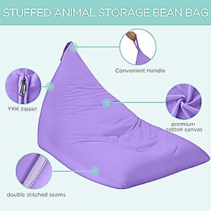 Aubliss Stuffed Animal Storage Bean Bag Chairs Cover, 50"x 35" Extra Large Velvet Bean Bags Chair for Kids & Adults, Ultra Soft Zipper Beanbag Toy Storage for Boys Girls -Purple