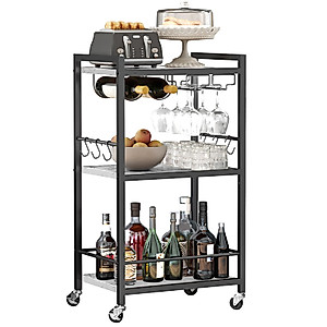 TUTOTAK Bar Cart, Home Bar Serving Cart, Microwave Cart, Drink Cart, Mobile Kitchen Shelf with Wine Rack and Glass Holder, Rolling Beverage Cart for Living Room, Kitchen BC01BM032