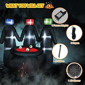 Halloween Decorations Inflatables Outdoor, 8.2FT Inflatable Halloween Three Witch Around Cauldron with Flame Light Halloween Blow Up Yard Decorations with Built-in LED for Outdoor Yard Patio Lawn