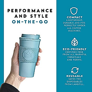 Neon Kactus - Double-Walled Coffee Cup, Reusable Coffee Cup with Resealable Lid, Food-Grade Silicone Seal and Sleeve, Insulated Coffee Tumbler, Leakproof Travel Mug, Recyclable, Super Sonic, 16oz