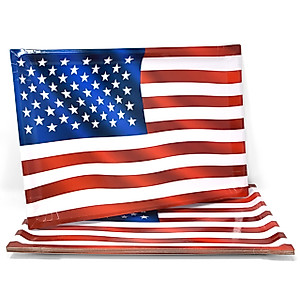 4th of July Plates Serving Trays 10 Disposable Patriotic American Flag Large 10.75" X 15.75" Heavy Duty Rectangle Paper Cardboard Tray Platter Cupcake Display Party Memorial Day Tableware Supplies
