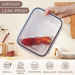 6 Pack Fruit Storage Containers for Fridge with Colander, Food Organizer Container for Keep Vegetables Berries Stay Fresher Longer BPA-Free Dishwasher & Microwave Safe