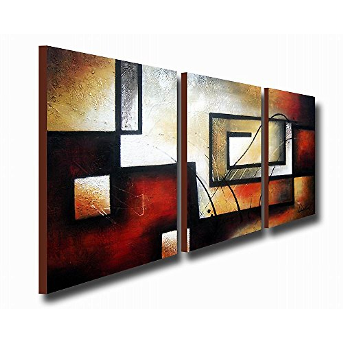 ARTLAND Modern 100% Hand Painted Abstract Oil Painting on Canvas The Maze Of Memory 3-Piece Gallery-Wrapped Framed Wall Art Ready to Hang for Living Room for Wall Decor Home Decoration 24x48inches