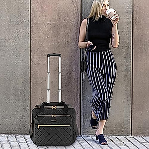 Ytonet Rolling Laptop Bag Women, Rolling Briefcase for Women, 17.3 Inch Laptop Bag with Wheels Rolling Computer Bag Laptop Case for Work Travel College Business Wife Mom Teacher, Black