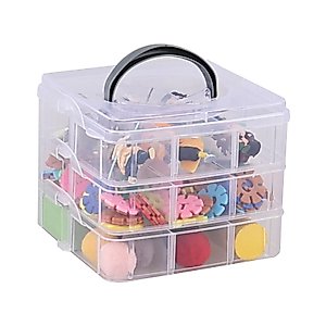 Bringer 3-Tier Small Clear Stackable Storage Container Box with Dividers-18 Compartments, Plastic Craft Storage Organizer Box, 2-Pack