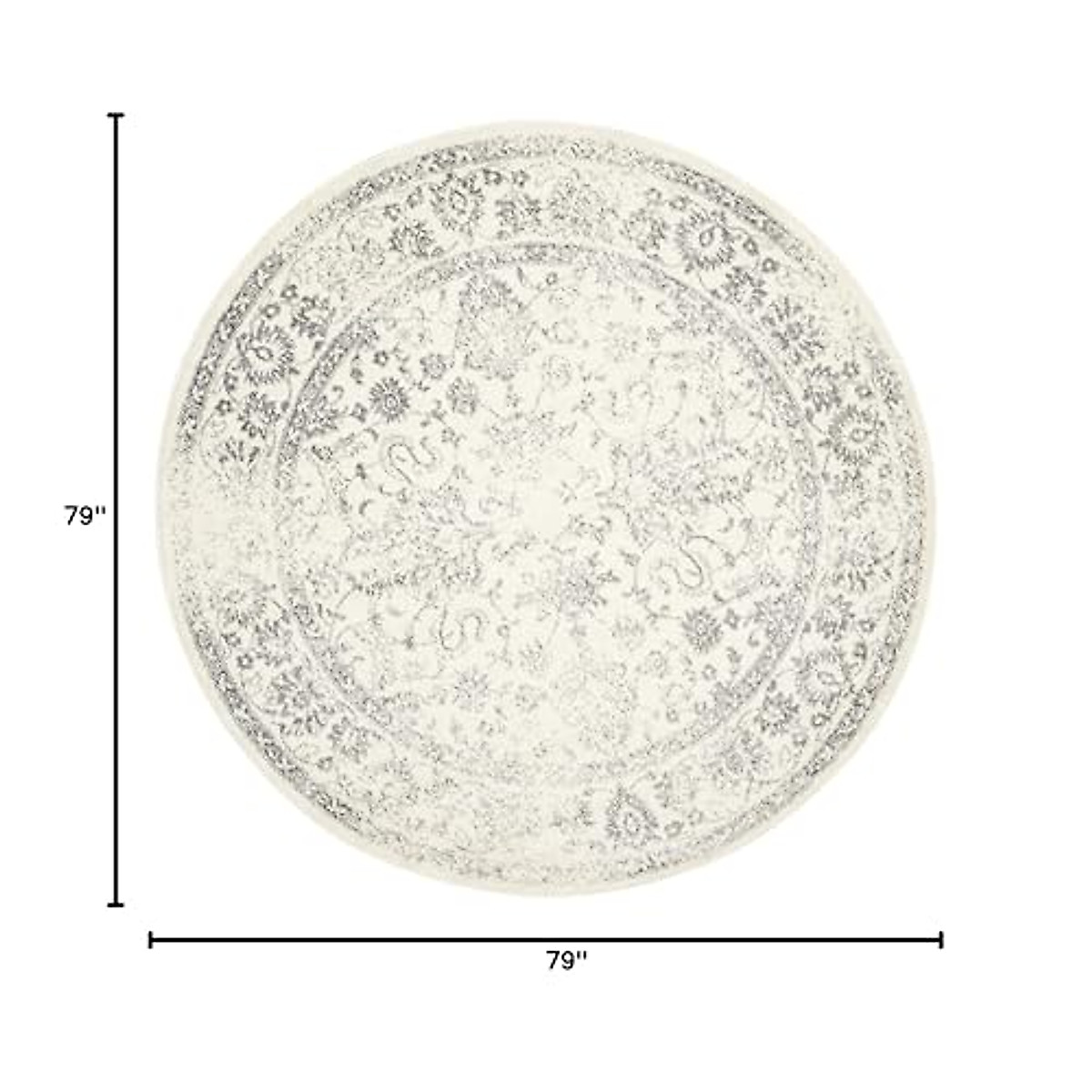 SAFAVIEH Adirondack Collection Area Rug - 6'7" Round, Ivory & Silver, Oriental Distressed Design, Non-Shedding & Easy Care, Ideal for High Traffic Areas in Living Room, Bedroom (ADR109C)