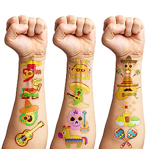 8 Sheets (96PCS) Mexican Tattoos Temporary Taco Twosday Theme Birthday Party Decorations Favors Supplies Stickers For Kids Boys Girls Gifts Classroom School Prizes Rewards