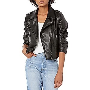 The Drop Women's Heather Faux Leather Moto Jacket, Black, M