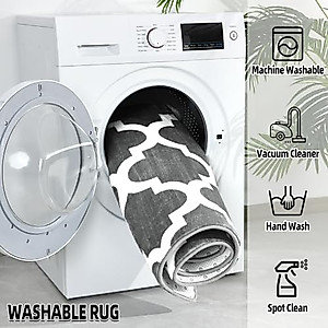 Kimeesky Large 5x8 Geometric Shag Modern Area Rug for Living Room Bedroom, Distressed Moroccan Fluffy Rug Indoor Carpets for Kids Nursery Bedside Room Decor, Memory Foam Shaggy Rugs, Dark Grey/White