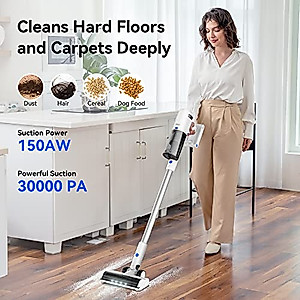INSE Cordless Vacuum Cleaner, 30Kpa 450W Lightweight Stick Vacuum with LED Display, Rechargeable Cordless Stick Vacuum with 2500mAh Battery Up to 60Min Runtime for Hard Floor Carpet Pet Hair Home-V120