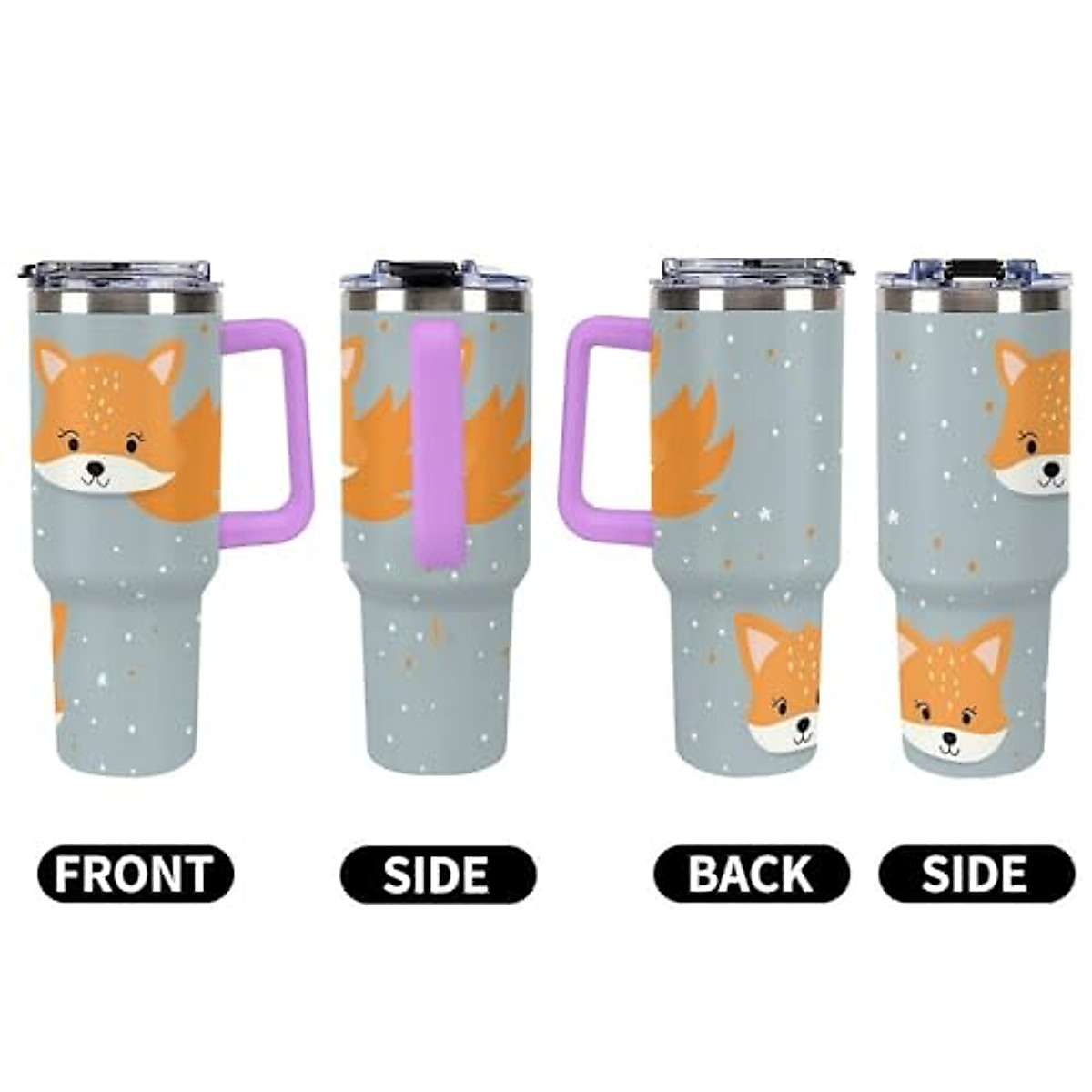Cute Red Fox 40 Oz Car Cup Stainless Steel Travel Mug Leak-Proof Insulated Tumbler with Handle Violet-style
