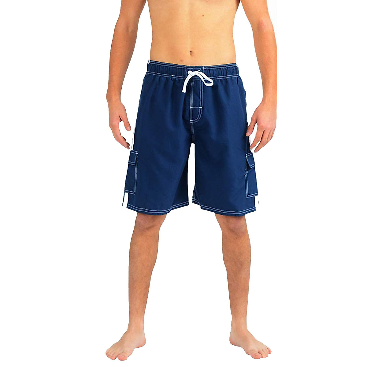 NORTY Men's Swimsuit Trunks - Swim Shorts for Beach, Boat, and Watersports - Drawstring Waist and Cargo Pockets - Navy, Large