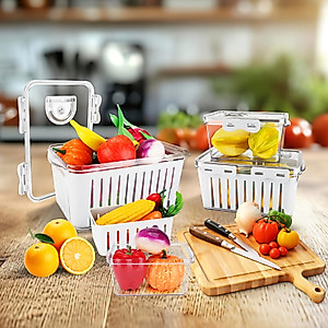 OZEPLASC Fruit Containers for Refrigerator 3 Pack Large Food Storage Container with Removable Colander Alright Fruit Vegetable Storage Saver Container for Fridge White