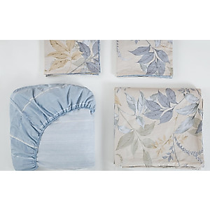 ANUKA King Size Comforter Cover with Sheets,Pure Cotton Duvet Cover Set, Sheet with 2 Pillow Cases, 4 Pieces Bedsheets, Light Blue with Beige Color