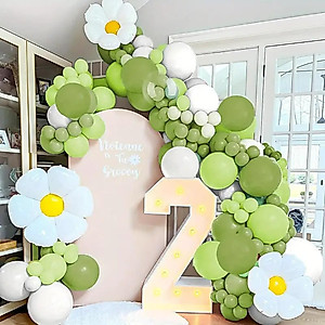 Ipalmay Daisy Balloon Arch Kit for Girls Party Decorations, Flower Theme Green White Balloons Garland for Baby Shower Bridal Shower Graduation Jungle Birthday Party Summer Wedding Photography Props